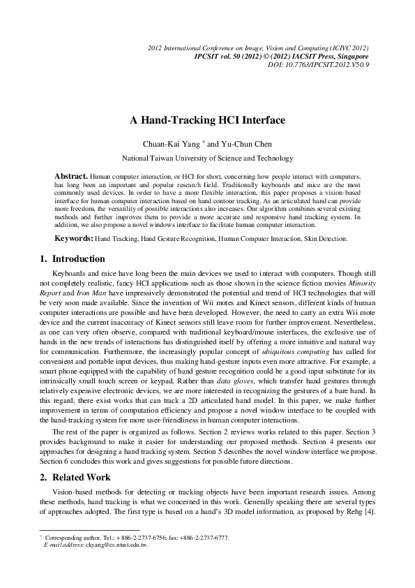(PDF) A HCI interface based on hand gestures