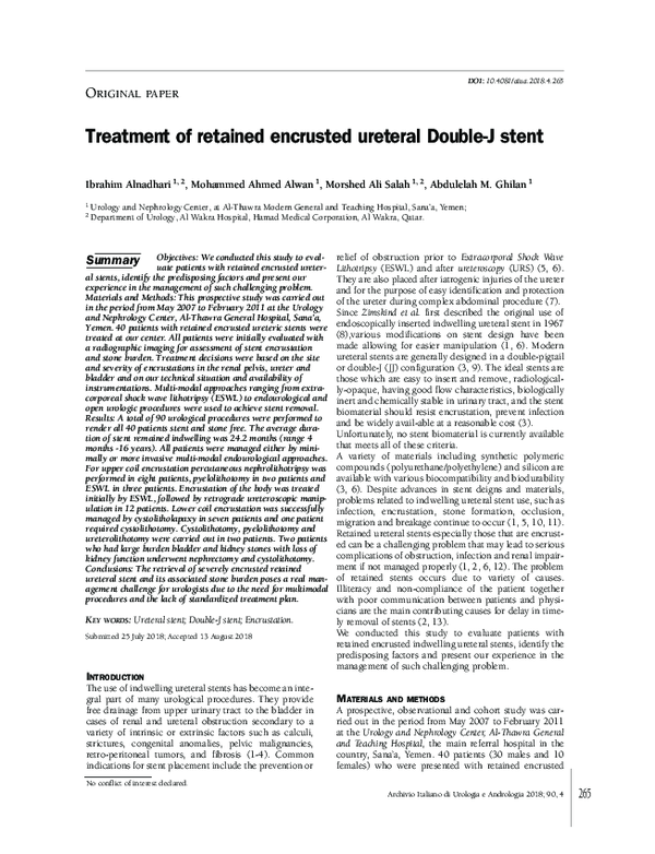 (PDF) Treatment of retained encrusted ureteral Double-J stent