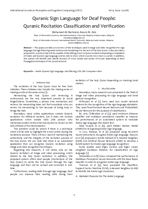 (PDF) Quranic Sign Language for Deaf People: Quranic Recitation ...