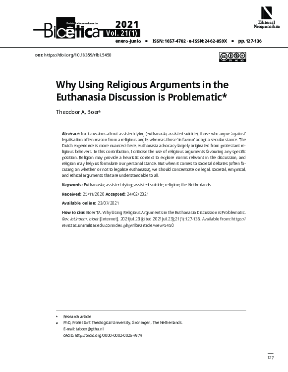 (PDF) Why Using Religious Arguments in the Euthanasia Discussion is ...