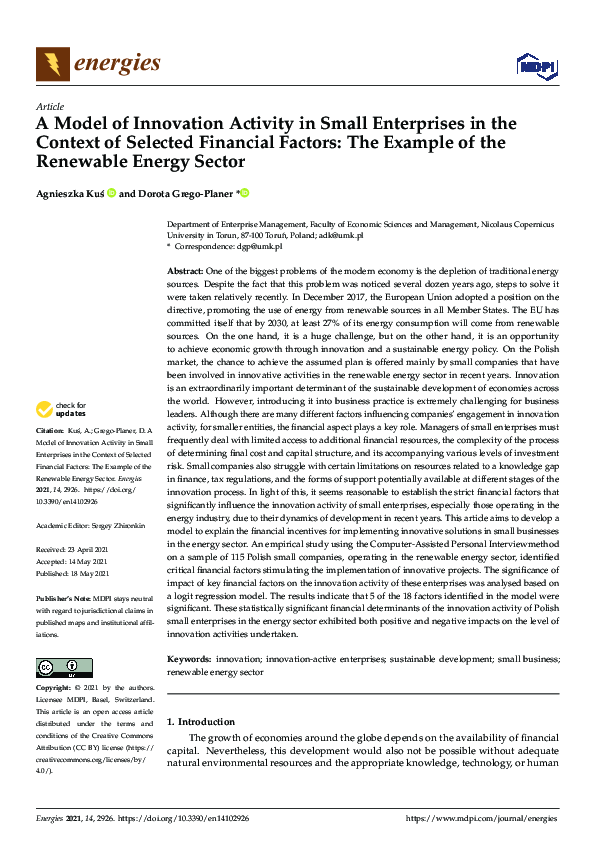 (PDF) A Model of Innovation Activity in Small Enterprises in the ...