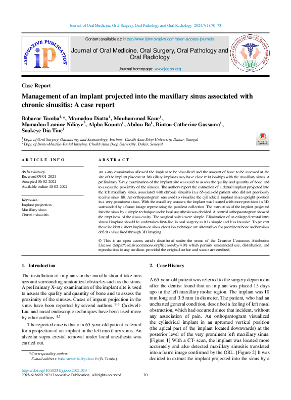 (PDF) Management of an implant projected into the maxillary sinus associated with chronic ...