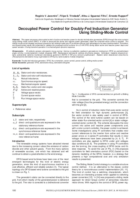 (PDF) Decoupled Power Control for Doubly-Fed Induction Generator Using Sliding-Mode Control