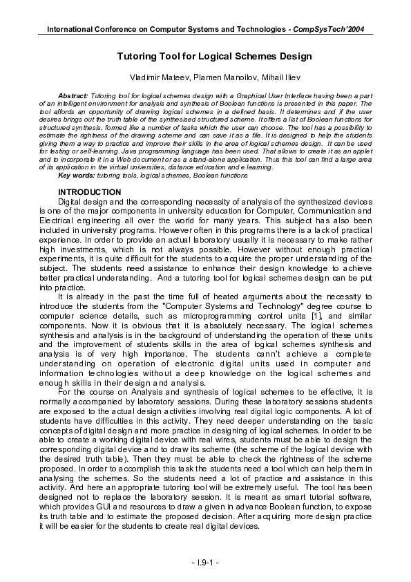 (PDF) Tutoring tool for logical schemes design | Vladimir Mateev ...