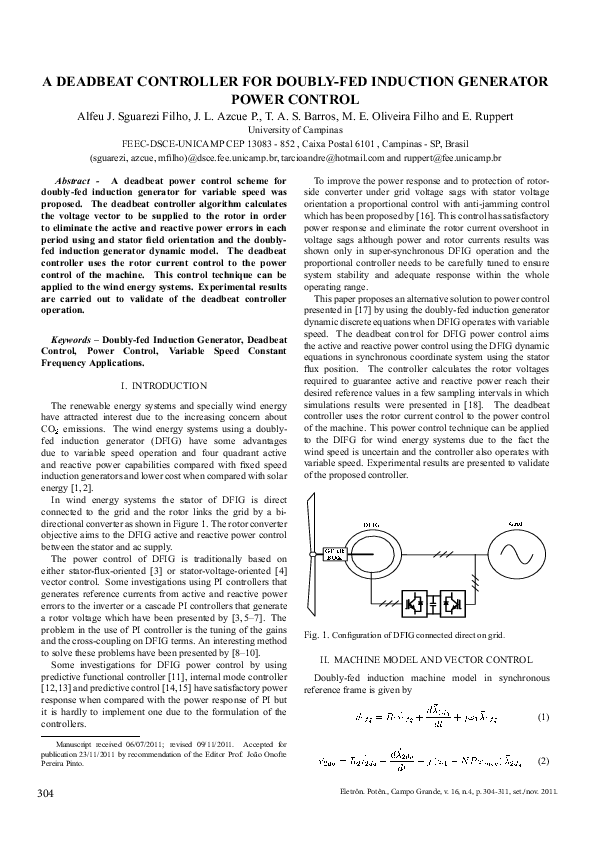Pdf A Deadbeat Controller For Doubly Fed Induction Generator Power Control