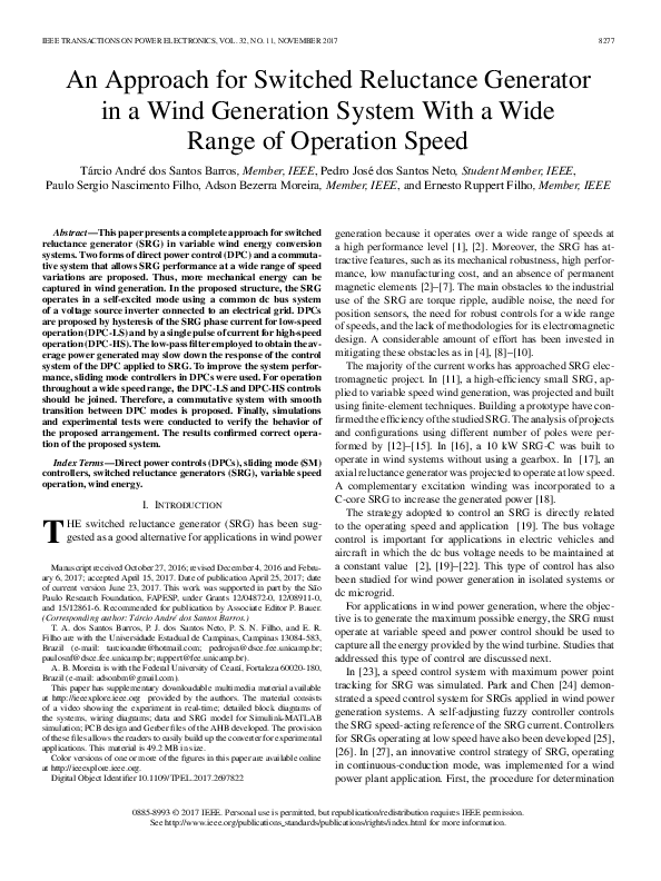 Pdf An Approach For Switched Reluctance Generator In A Wind Generation System With A Wide