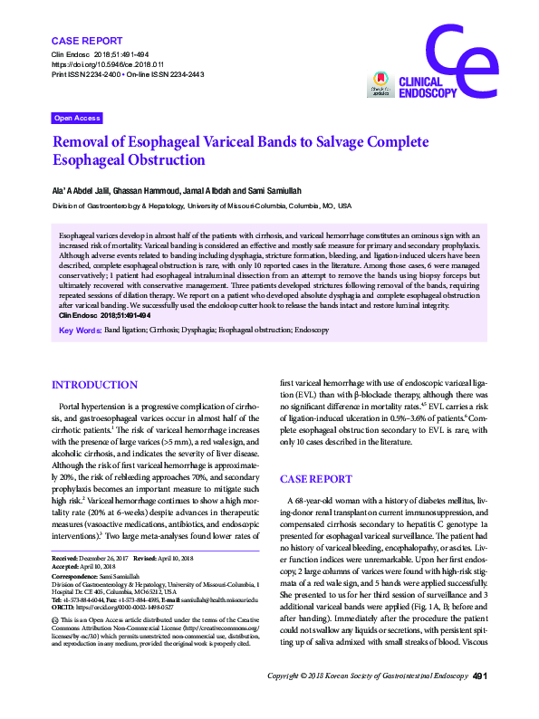 (PDF) Removal of Esophageal Variceal Bands to Salvage Complete ...
