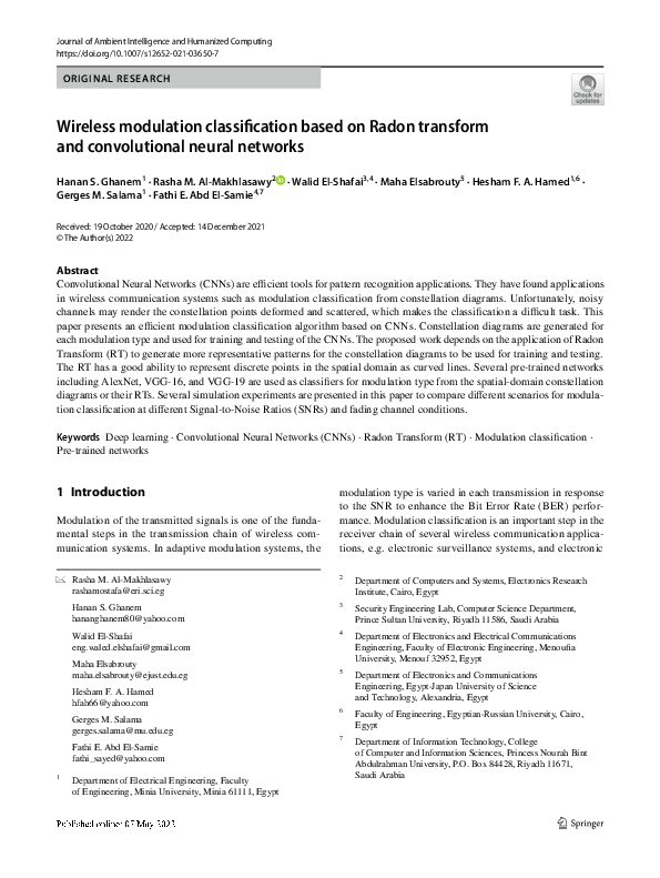 (PDF) Wireless modulation classification based on Radon transform and convolutional neural networks