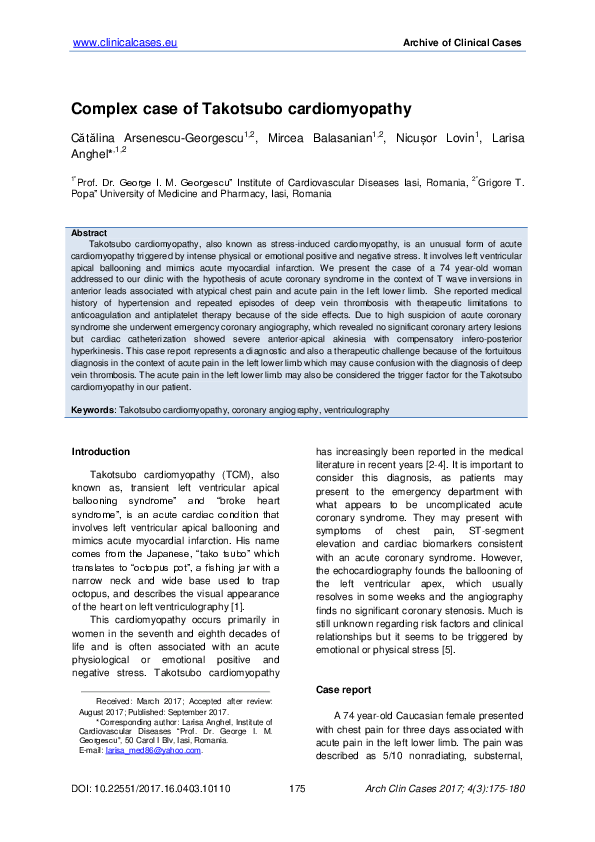 (PDF) Complex case of Takotsubo cardiomyopathy
