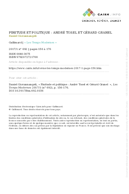 (PDF) Finitude et politique : André Tosel et Gérard Granel