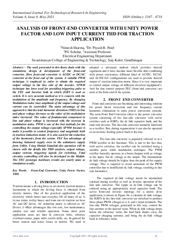 Pdf Analysis Of Front End Converter With Unity Power Factor And Low Input Current Thd For