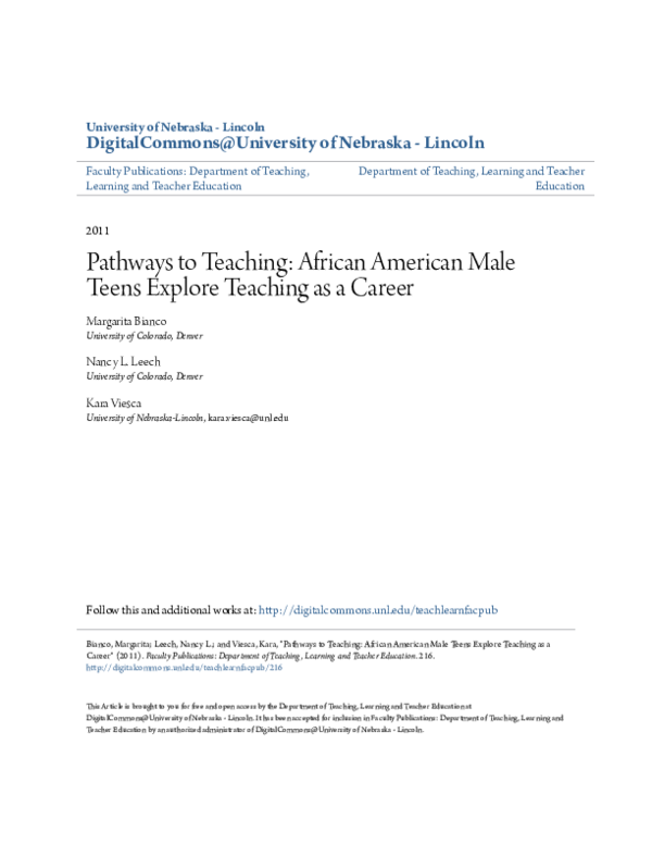 (PDF) Pathways to Teaching: African American Male Teens Explore ...