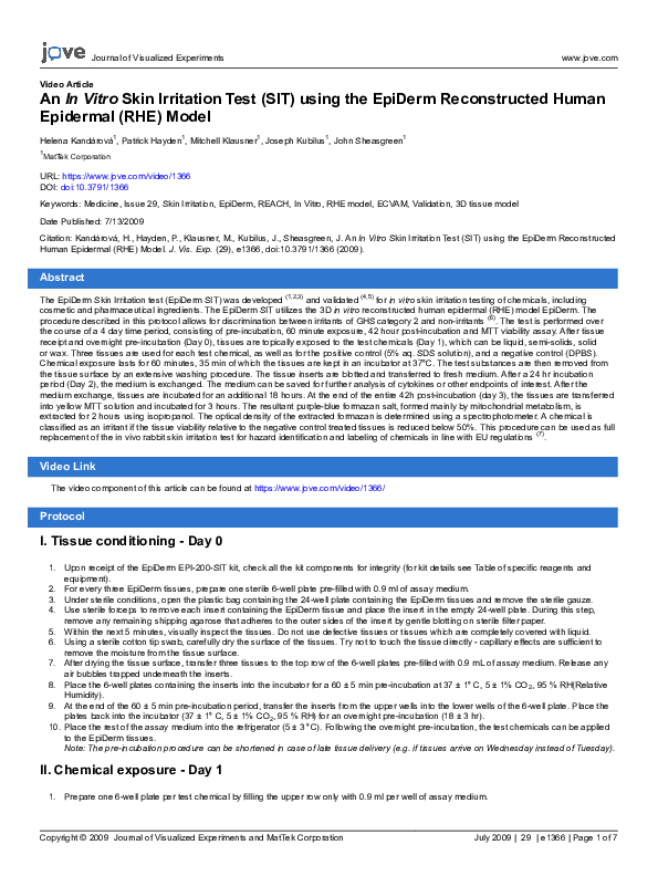 (PDF) An In Vitro Skin Irritation Test (SIT) using the EpiDerm ...