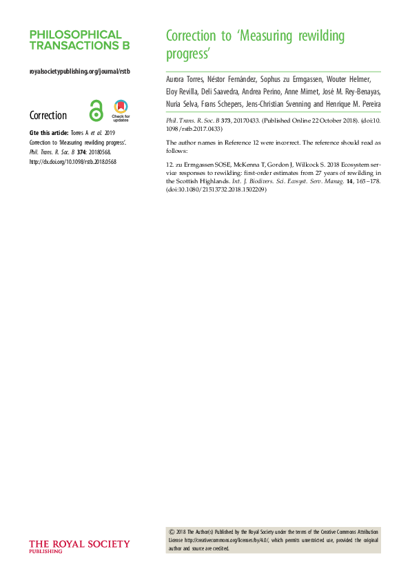 (PDF) Correction to ‘Measuring rewilding progress’