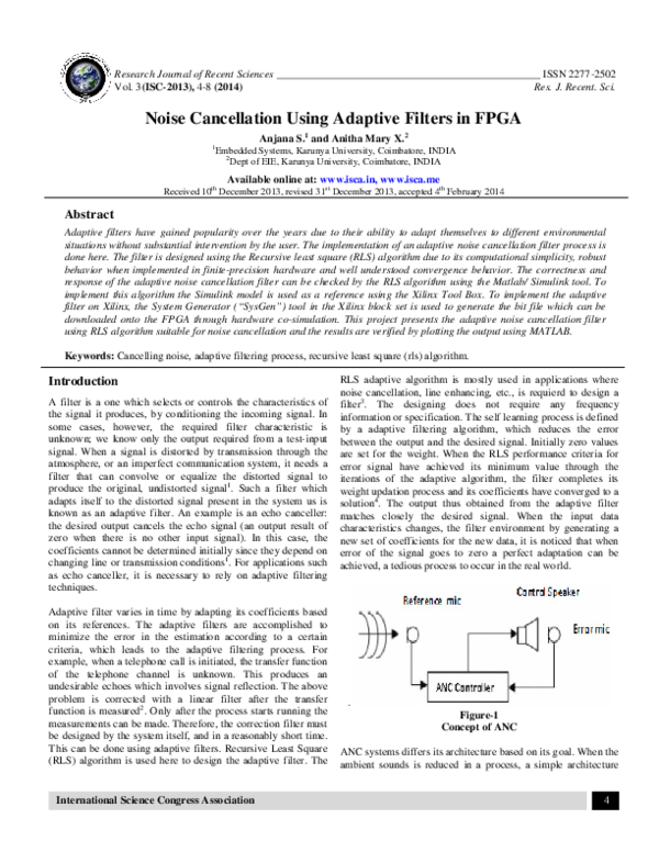 (PDF) Noise Cancellation Using Adaptive Filters in FPGA