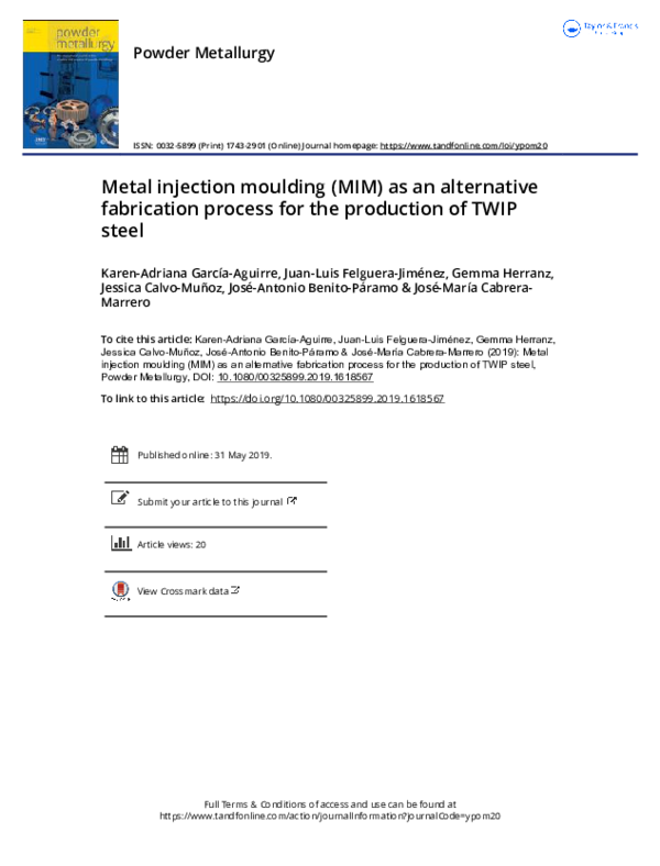 Pdf Metal Injection Moulding Mim As An Alternative Fabrication Process For The Production Of