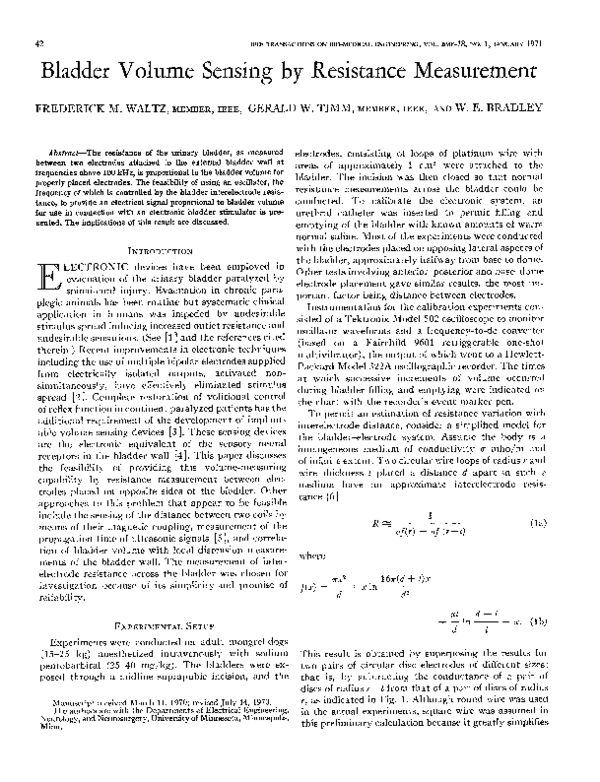 Pdf Bladder Volume Sensing By Resistance Measurement
