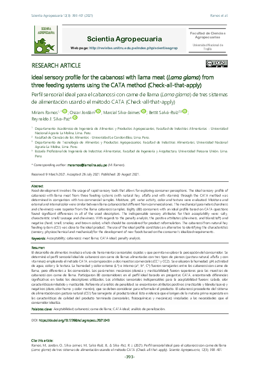 (PDF) Ideal sensory profile for the cabanossi with llama meat (Lama ...