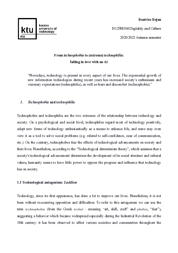 (PDF) From technophobia to extreme technophilia - Falling in love with AI