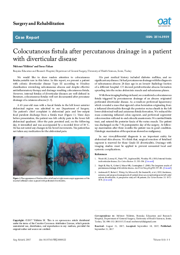 (PDF) Colocutanous fistula after percutanous drainage in a patient with ...