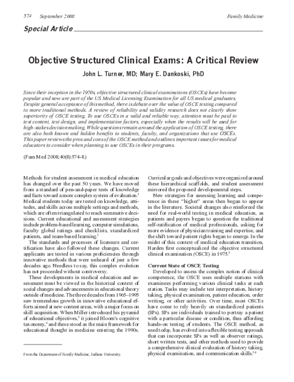 (PDF) Objective structured clinical exams: a critical review