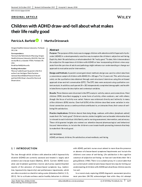 (PDF) Children with ADHD draw-and-tell about what makes their life ...