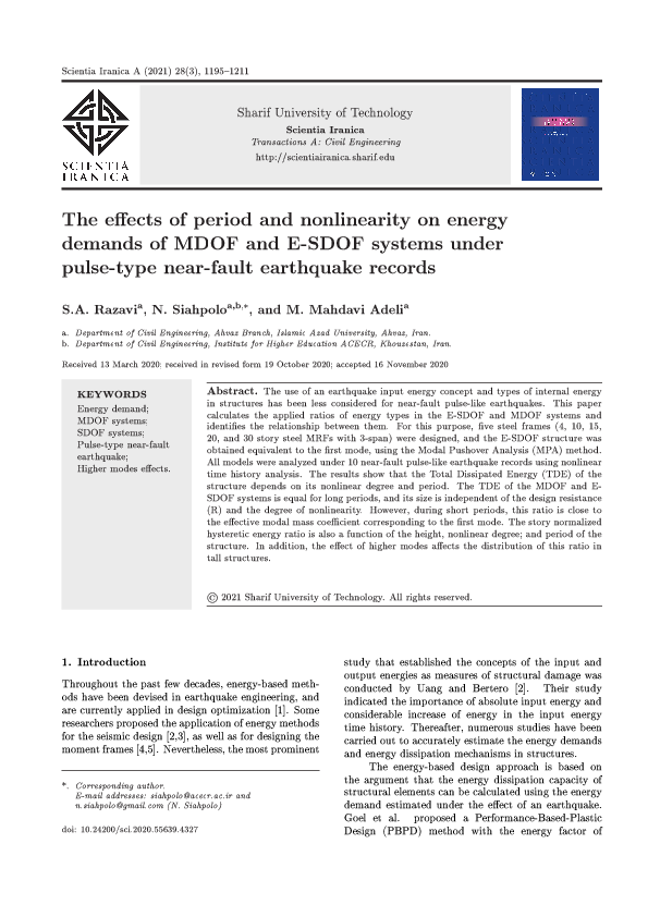 (PDF) The Effects of Period and Nonlinearity on Energy Demands of MDOF and E-SDOF Systems under ...