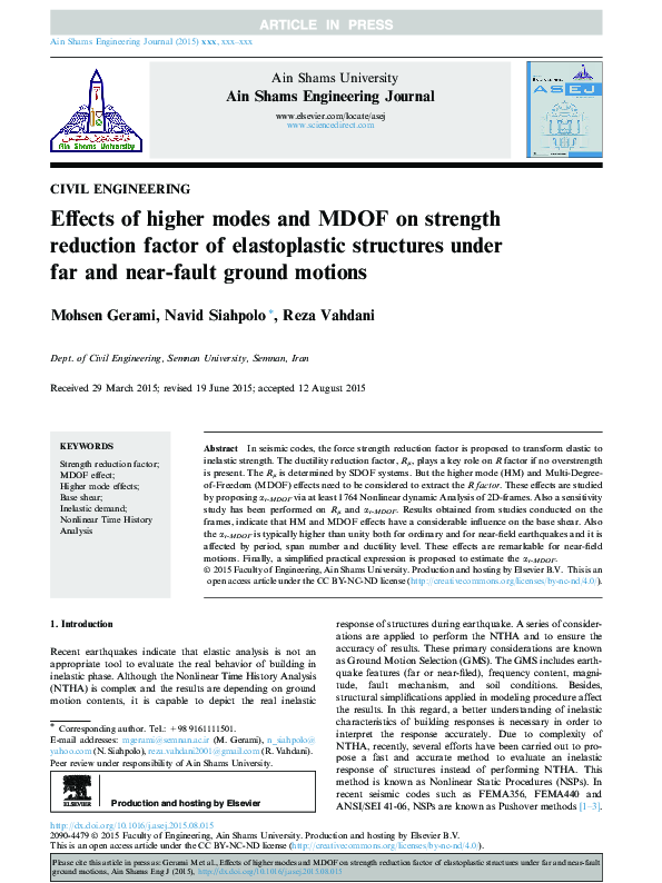 (PDF) Effects of higher modes and MDOF on strength reduction factor of elastoplastic structures ...