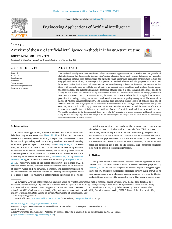 (PDF) A review of the use of artificial intelligence methods in infrastructure systems