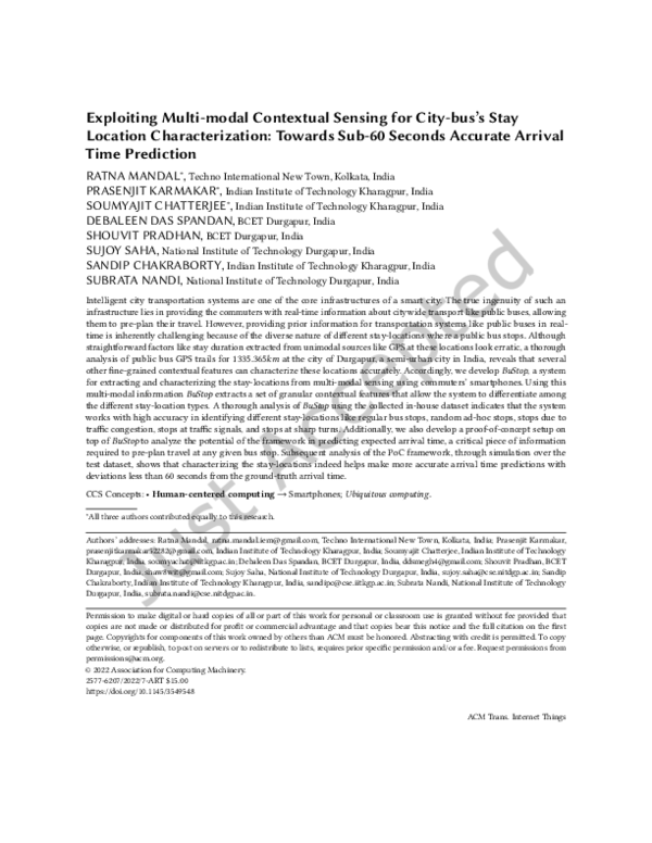 Pdf Exploiting Multi Modal Contextual Sensing For City Buss Stay