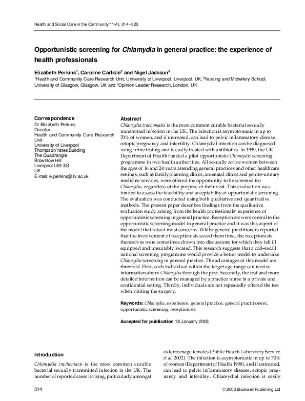(PDF) Opportunistic screening for Chlamydia in general practice: the ...