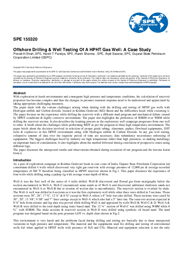(PDF) Offshore Drilling & Well Testing of a HPHT Gas Well: A Case Study