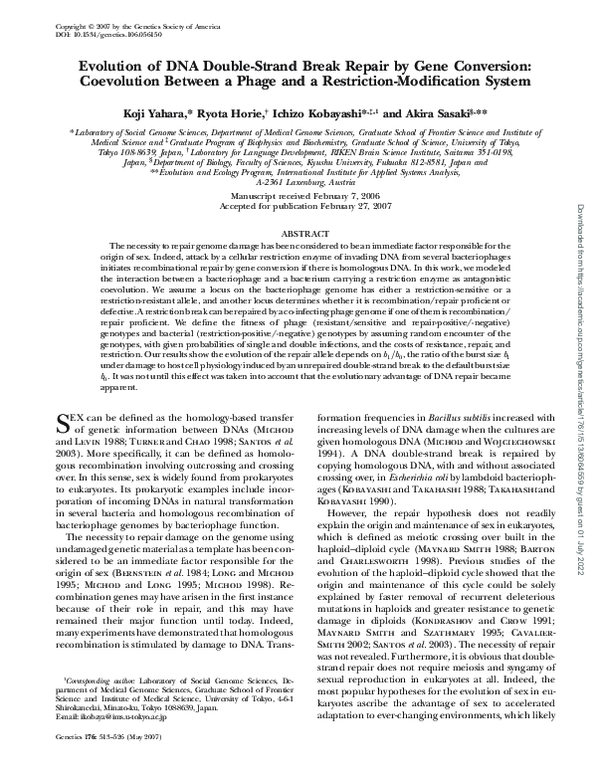 (PDF) Evolution of DNA Double-Strand Break Repair by Gene Conversion ...