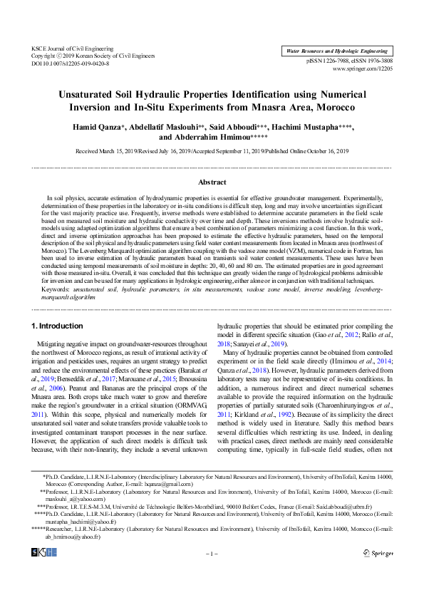 (PDF) Unsaturated Soil Hydraulic Properties Identification using Numerical Inversion and In-Situ ...