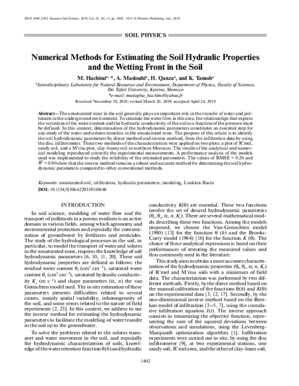 (PDF) Numerical Methods for Estimating the Soil Hydraulic Properties and the Wetting Front in ...
