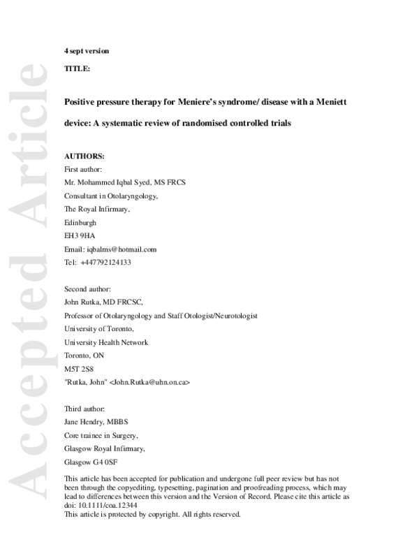 (PDF) Positive pressure therapy for Meniere's syndrome/disease with a ...
