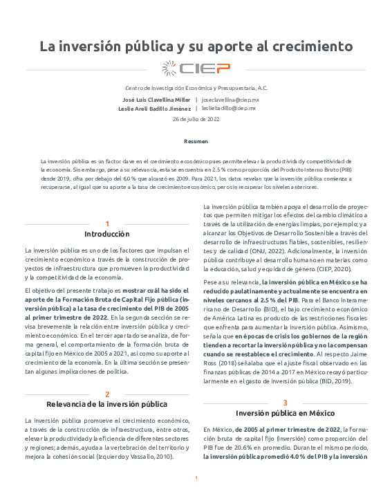 (PDF) La inversión pública y su aporte al crecimiento