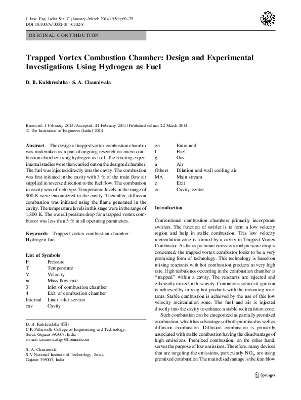 (PDF) Trapped Vortex Combustion Chamber: Design and Experimental ...