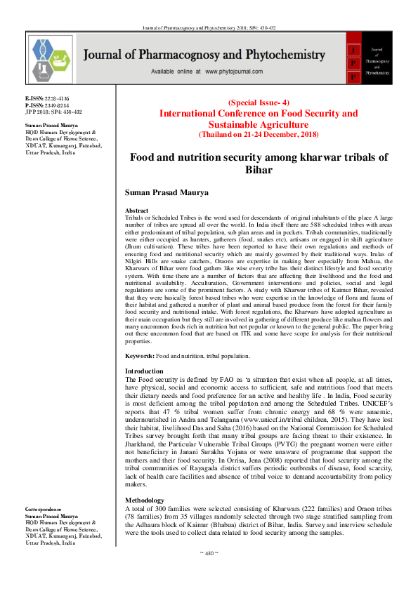 (PDF) Food and nutrition security among kharwar tribals of Bihar