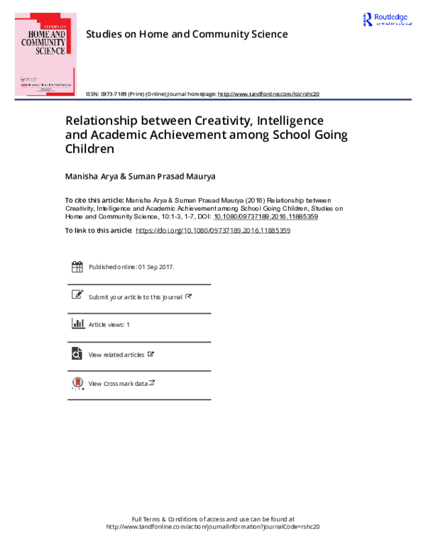 (PDF) Relationship between Creativity, Intelligence and Academic ...