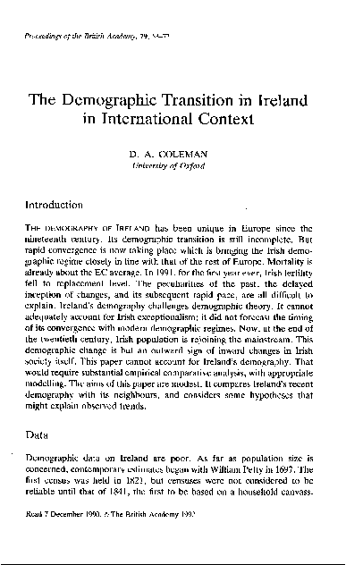 (PDF) The Demographic Transition in Ireland in International Context