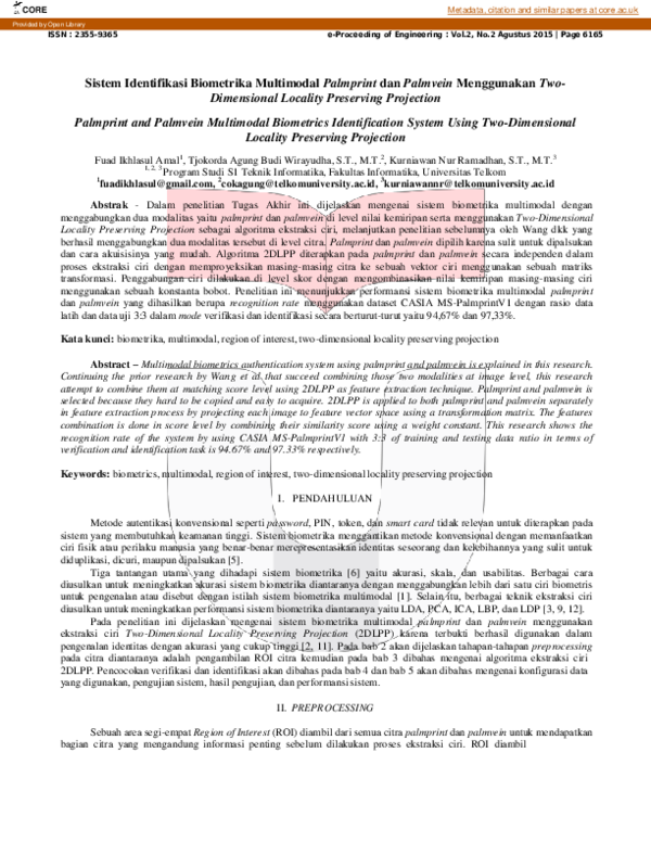 (PDF) Sistem Identifikasi Biometrika Multimodal Palmprint Dan Palmvein Menggunakan Two ...