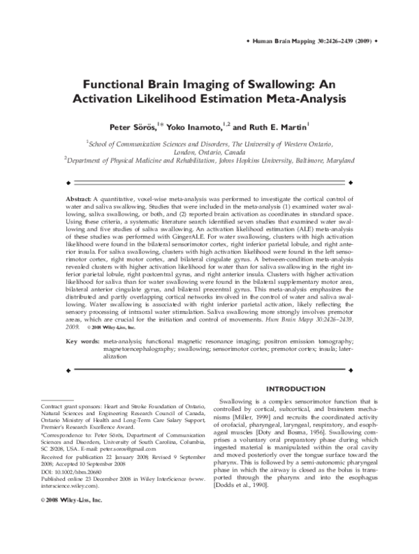 (PDF) Functional brain imaging of swallowing: An activation likelihood estimation meta-analysis