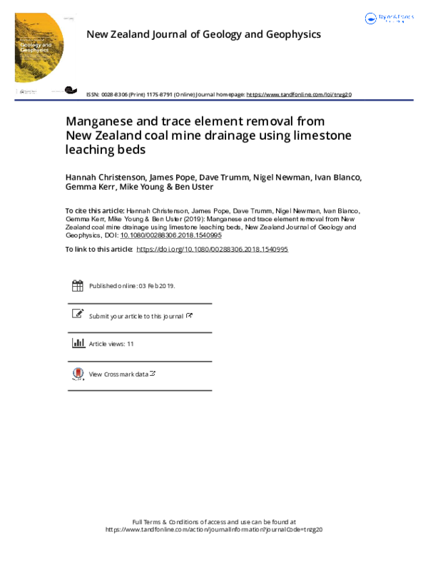 (PDF) Manganese and trace element removal from New Zealand coal mine ...