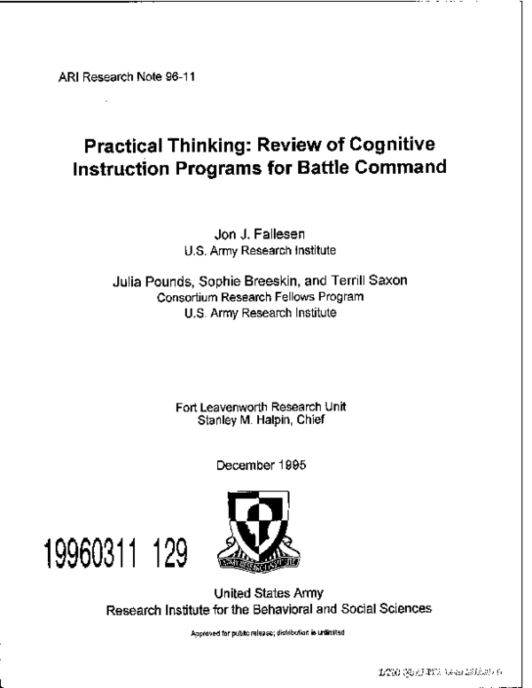 (PDF) Practical Thinking: Review of Cognitive Instruction Programs for ...