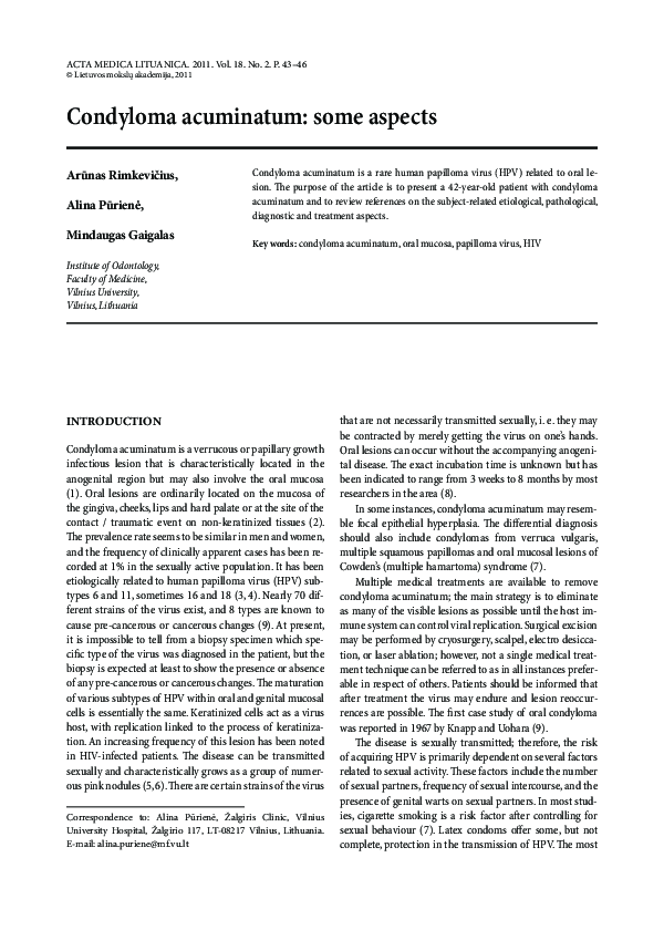 (PDF) Condyloma acuminatum: some aspects