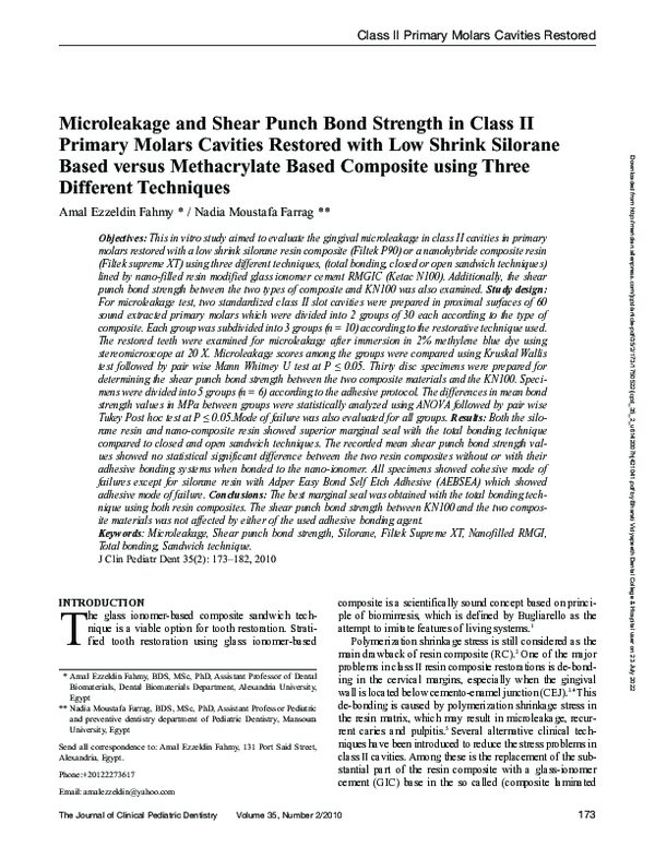 Pdf Microleakage And Shear Punch Bond Strength In Class Ii Primary Molars Cavities Restored