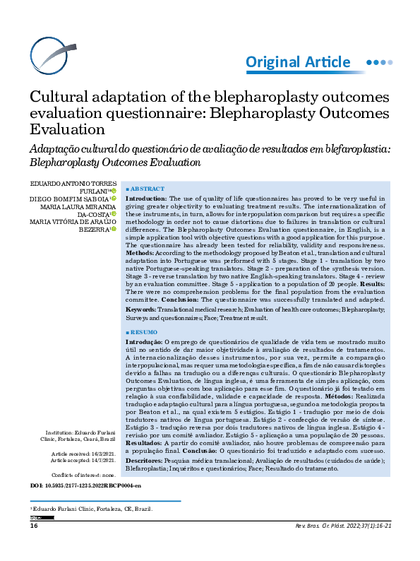 (PDF) Cultural adaptation of the blepharoplasty outcomes evaluation ...