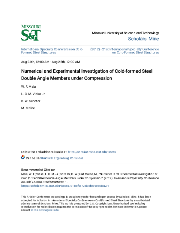 (PDF) Numerical and Experimental Investigation of Cold-formed Steel ...