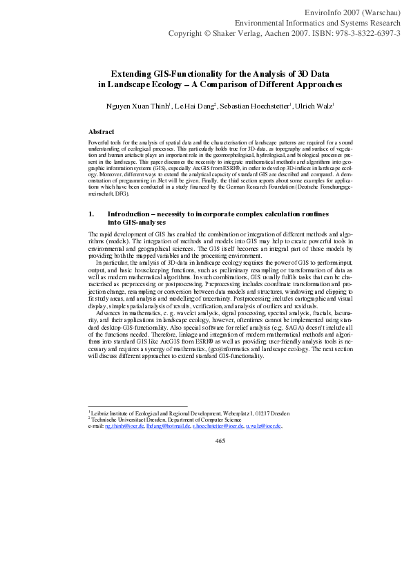 (PDF) Extending GIS-Functionality for the Analysis of 3D Data in Landscape Ecology–A Comparison ...